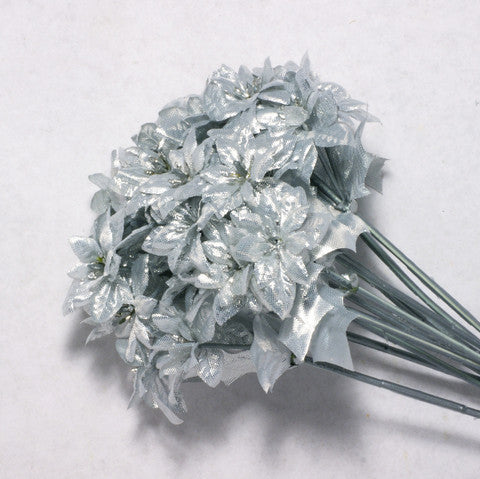 Silver Poinsettia Mini Silk Flowers 1.5'' | Formosa Crafts